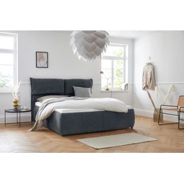 Polsterbett Andas "Jenson", blau (dunkelblau), B:188cm, Struktur weich (85% Polyester/15% Nylon), Betten, als Bettgestell oder mit 3 Matratzenarten und Härtegraden