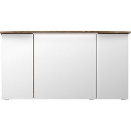 Badezimmerspiegelschrank SAPHIR "Serie 4010 Badezimmer-Spiegelschrank inkl. LED-Beleuchtung im Kranz" Schränke Gr. B/H/T: 142 cm x 71,9 cm x 26,5 cm, LED-Kranzleuchte, 3 St., braun (eiche ribbeck quer nachbildung) Badschrank 142 cm breit, 3 Türen, 6 Glas-Einlegeböden, inkl Türdämpfer