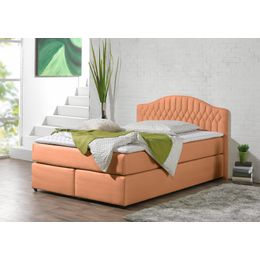 Boxspringbett Maintal, orange (terra), Liegefl&auml;che B/L: 140cm x 200cm, H2 + H2, 5-Zonen-Tonnentaschen-Federkernmatratze, Seitliche Einfassung Unterbox und Obermatratze: Mikrovelours (100% Polyester);Spiegelfl&auml;che der Unterbox und Obermatratze: 100% Polyester, Komplettbetten, Boxspringbett, in diversen Ausf&uuml;hrungen