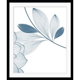 Bild queence Bilder Gr. B/H: 40 cm x 50 cm, Wandbild Blumen Hochformat, blau Blumen, gerahmt