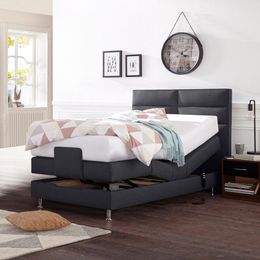 Boxbett, grau (anthrazit), B:134cm L:210cm, Box und Kopfteil: Feinstrukturstoff (77% Polyester und 23% Viskose);Bezug der Obermatratze: 100% Polyester, Westfalia Schlafkomfort, Komplettbetten, Boxspringbett, mit Motor in diversen Ausf&uuml;hrungen