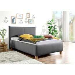 Polsterbett Maintal, grau (anthrazit), B:133cm L:214cm, Betten, Polsterbett ohne Bettkasten Polsterbett, mit Bettkasten