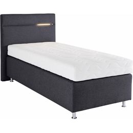 Boxspringbett, grau (strukturstoff anthrazit), mit LED-Beleuchtung, Liegefl&auml;che B/L: 90cm x 200cm, H3, Bonnell-Federkernmatratze, Bezug Unterbox und Kopfteil: Strukturstoff (77% Polyester und 23% Viskose);Bezug Obermatratze 100% Polyester, waschbar bis 60C, Westfalia Schlafkomfort, Komplettbetten, Boxspringbett, wahlweise mit LED-Beleuchtung