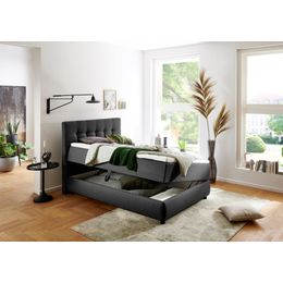 Boxbett "LILO", grau (anthrazit), B:127cm L:213cm, ATLANTIC HOME COLLECTION, Komplettbetten, Boxspringbett, inkl. Bettkasten und Topper