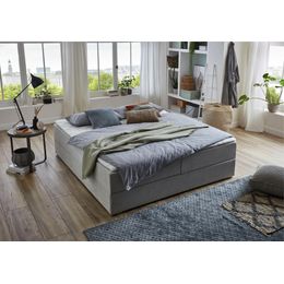 Boxbett "Lucy", grau (hellgrau), B:180cm L:200cm, Bezug Bettbox und Obermatratze: Strukturstoff (90% Polyester, 10% Nylon);Topper: Jersey (100% Polyester), ATLANTIC HOME COLLECTION, Komplettbetten, Boxspringbett, ohne Kopfteil, frei im Raum stellbar, mit Bettkasten