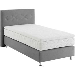 Boxspringbett, grau, B:115cm L:210cm, Bezug: Microvelours 100% Polyester, Westfalia Schlafkomfort, Komplettbetten, Boxspringbett, wahlweise mit Topper