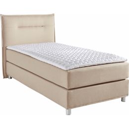 Boxspringbett Maintal, beige, Liegefl&auml;che B/L: 100cm x 200cm, H2, Bonnell-Federkernmatratze, Bezug: Strukturstoff aus 100% Polyester;Bezug der Spiegelfl&auml;che Matratzendrell aus 100% Polyester;Bezug des Toppers: 100% Polyester, Komplettbetten, Boxspringbett, inkl. Topper