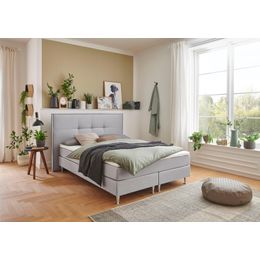 Boxbett "Barnett", grau (hellgrau), B:162cm L:208cm, ATLANTIC HOME COLLECTION, Komplettbetten, Boxspringbett, mit Taschenfederkern-Matratze und Topper