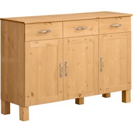 Sideboard Home Affaire "Alby", beige (natur gebeizt, gewachst), B:125cm H:85cm T:38cm, FSC-zertifiziertes Massivholz, Sideboards