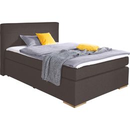 Boxspringbett Alina "Nikki", braun (braungrau tra 4), B:133cm L:214cm, Feinstruktur TRA (100% Polyester), Komplettbetten, Boxspringbett, inklusive Matratze und Topper, F&uuml;&szlig;e Buche natur