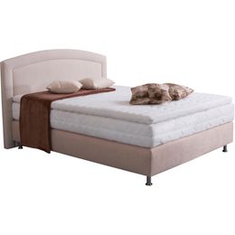 Boxspringbett, beige, B:134cm L:210cm, Bezug Unterbox und Kopfteil: Mikrovelours, strapazierf&auml;hig und pflegeleicht (100% Polyester);Bezug Obermatratze: 100% Polyester, waschbar bis 60C;Bezug Topper: 100% Polyester, waschbar bis 60C, Westfalia Schlafkomfort, Komplettbetten, Boxspringbett, mit Topper