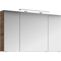 Badezimmerspiegelschrank SAPHIR "Serie 4010 Badezimmer-Spiegelschrank inkl. LED-Aufsatzleuchte" Schränke Gr. B/H/T: 120 cm x 73,8 cm x 17 cm, LED-Aufsatzleuchte, 3 St., braun (eiche ribbeck quer nachbildung) Badschrank 120 cm breit, 3 Türen, 6 Glas-Einlegeböden, inkl Türdämpfer