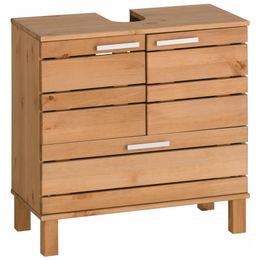 Waschbeckenunterschrank Home Affaire "JOSIE", beige (gelaugt natur), B:60cm H:61,5cm T:30cm, Massivholz, Schränke, Breite 60, aus Massivholz, Metallgriffe, 1 Schublade & 2 Türen