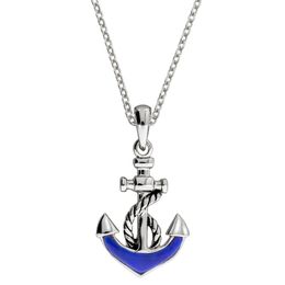 Kette mit Anhänger Firetti "Schmuck Geschenk Silber 925 Halsschmuck Halskette Ankerkette" Halsketten Gr. Silber 925 (Sterlingsilber), Länge: 45 cm, bunt (silberfarben, blau) Damen mit Lapislazuli