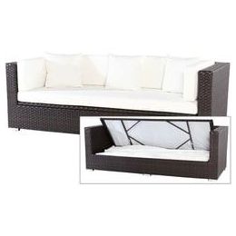 OUTFLEXX 3-Sitzer Sofa, braun, Polyrattan,210x85x70cm, inkl. Polster + wasserfeste Kissenbox