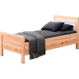 Einzelbett Priess "Arnsberg", braun (astkernbuche, weiß), B:108cm L:208cm, Betten, Kinder-Einzelbett Jugendbett Bettgestell, Komforthöhe mit gepolstertem Kopfteil