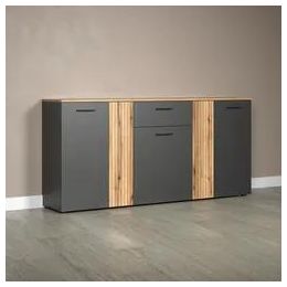 Kommode Inosign "Estepona" Sideboards Gr. B/H/T: 181cm x 86cm x 38cm,, schwarz (anthrazit und eichefarben) Sideboard mit anpassbaren Türen Rillen-Optik