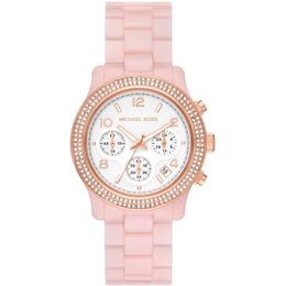 Chronograph Michael Kors "RUNWAY, MK7424" Armbanduhren rosegold (rosa) Damen Quarzuhr, Armbanduhr, Damenuhr, Stoppfunktion, 1224-Std.-Anzeige