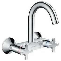 Hansgrohe Logis 2-Griff-Spültischmischer 71284000 Wandmontage, Highspout Auslauf, 1jet, chrom