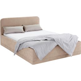 Polsterbett, beige (dunkelbeige), B:150cm L:210cm, Bezug Bett: wahlweise Microfaser (100% Polyester), Strukturstoff (77% Polyester, 23% Viskose) oder Kunstleder;Bonnell-Federkernmatratze: Mischgewebe (51% Polyprophlen, 39% Polyester, 10% Baumwolle);Kaltschaummatratze: Frottee (100% Polyester), Bezug abnehm- und waschbar bis 60C, Westfalia Schlafkomfort, Betten, inkl. Bettkasten bei Ausführung mit 