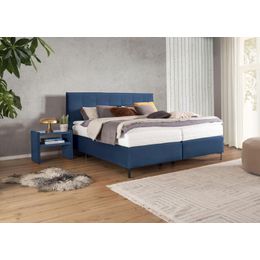 Boxspringbett Alina "Elmar", blau (dunkelblau tcm 96), B:200cm L:209cm, Struktur fein TCM (100% Polyester), Komplettbetten, Boxspringbett, mit gestepptem Kopfteil, inklusive Matratze und Topper