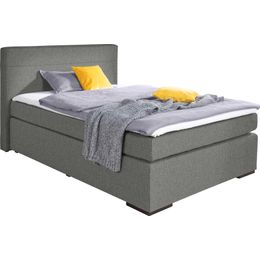 Boxspringbett Alina "Nikki", grau (grau tra 19), B:133cm L:214cm, Feinstruktur TRA (100% Polyester), Komplettbetten, Boxspringbett, inklusive Matratze und Topper, F&uuml;&szlig;e schwarz