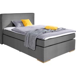 Boxspringbett Alina "Nikki", grau (anthrazit xbo 9), B:133cm L:214cm, Struktur fein XBO (100% Polyester), Komplettbetten, Boxspringbett, inklusive Matratze und Topper, F&uuml;&szlig;e Buche natur