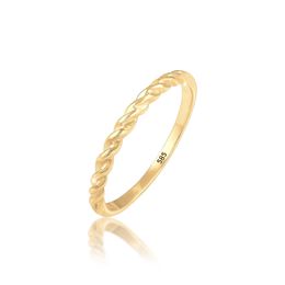 Fingerring Elli Premium "Basic Geo Twisted Gedreht Bandring 585 Gelbgold" Fingerringe Gr. 52 mm, ohne Stein, Gelbgold 585, 1.5 mm, goldfarben (gold) Damen