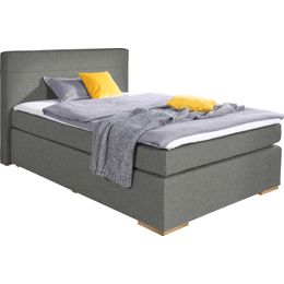 Boxspringbett Alina "Nikki", grau (grau tra 19), B:133cm L:214cm, Feinstruktur TRA (100% Polyester), Komplettbetten, Boxspringbett, inklusive Matratze und Topper, F&uuml;&szlig;e Buche natur