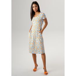 Sommerkleid Aniston SELECTED Gr. 36, N-Gr, bunt (hellblau, blau, offwhite, orange) Damen Kleider Strandkleider mit seitlichen Taschen