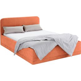 Polsterbett, orange (terrafarben), B:150cm L:210cm, Bezug Bett: wahlweise Microfaser (100% Polyester), Strukturstoff (77% Polyester, 23% Viskose) oder Kunstleder;Bonnell-Federkernmatratze: Mischgewebe (51% Polyprophlen, 39% Polyester, 10% Baumwolle);Kaltschaummatratze: Frottee (100% Polyester), Bezug abnehm- und waschbar bis 60C, Westfalia Schlafkomfort, Betten, Polsterbett, inkl. Bettkasten bei A
