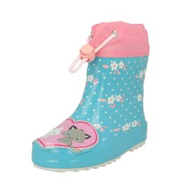Beck Gummistiefel 'K&auml;tzchen' M&auml;dchen Gr&ouml;&szlig;e 27 ecru / t&uuml;rkis / grau / rosa