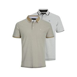 Jack & Jones Jack & Jones Poloshirt 'JJEPaulos' Herren Gr&ouml;&szlig;e XL dunkelbeige / hellgrau / schwarz / wei&szlig;