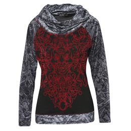 Koroshi Shirt Damen Gr&ouml;&szlig;e XXL stone / dunkelrot / schwarz