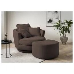 Drehsessel LEONIQUE "MAISIE, Love Seat XXL Lese-Sessel, Big-Sessel mit Hocker" Sessel Gr. Webvelours, B/H/T: 120cm x 86cm x 173cm, braun Set in MEGA CORD und Web-Velours, drehbar 360 Grad