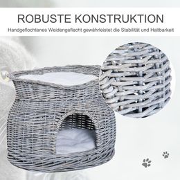 PawHut zweistöckiges Katzenhaus, Katzenbett Katzenhöhle, Katzenkorb mit 2 Kissen, Weidenkorb mit Liegedach,