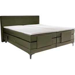 Boxspringbett Alina "Powell", gr&uuml;n (dunkelgr&uuml;n gcp 333), B:192cm L:212cm, Chenille GCP (100% Polyester), Komplettbetten, Boxspringbett, inkl. Motor, Matratze und Topper, in unterschiedlichen Ausf&uuml;hrungen