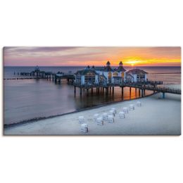 Wandbild Artland "RÜGEN Seebrücke in Sellin Sonnenaufgang" Bilder Gr. B/H: 100 cm x 50 cm, Leinwandbild Bilder vom Sonnenuntergang & -aufgang Querformat, 1 St., bunt als Alubild, Outdoorbild, Leinwandbild in verschied. Größen