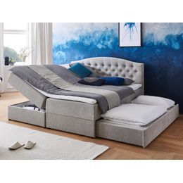 Boxspringbett "Lotte", grau (hellgrau), B:182cm L:213cm, Bezug: Strukturstoff (100% Polyester; 100% Acryl);Bezug Matratzenspiegel: Jersey (100% Polyester und Acryl);Bezug Topperspiegel: Jersey (100% Polyester und Acryl);Bezug Kopfeil: Strukturstoff (100% Acryl), ATLANTIC HOME COLLECTION, Komplettbetten, Boxspringbett, mit Topper, Bettkasten und Gästebett