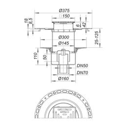 Dallmer Dünnbett-Bodenablauf 61 HT/VC 150x150mm DN 50/70 563231