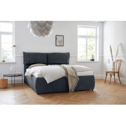 Polsterbett Andas "Jenson", blau (dunkelblau), B:188cm L:225cm, Struktur weich (85% Polyester/15% Nylon), Betten, als Bettgestell oder mit 3 Matratzenarten und Härtegraden