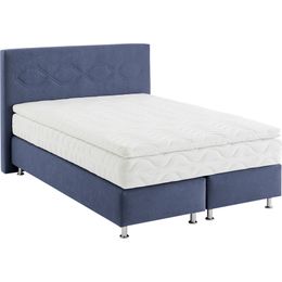 Boxspringbett, blau (navy), B:155cm L:210cm, Bezug: Microvelours 100% Polyester, Westfalia Schlafkomfort, Komplettbetten, Boxspringbett, wahlweise mit Topper