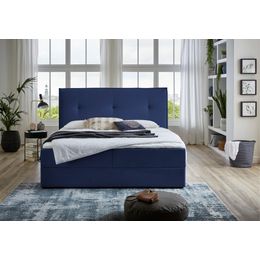 Boxbett "Lucy", blau (navyblau), B:174cm L:214cm, Bezug Bettbox und Obermatratze: Strukturstoff (90% Polyester, 10% Nylon);Topper: Jersey (100% Polyester), ATLANTIC HOME COLLECTION, Komplettbetten, Boxspringbett, mit Bettkasten