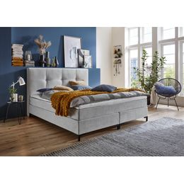 Boxspringbett "Romy", grau (hellgrau), B:185cm L:214cm, Bezug Bettbox und Obermatratze: Strukturstoff (90% Polyester, 10% Nylon);Topper: Jersey (100% Polyester), ATLANTIC HOME COLLECTION, Komplettbetten, Boxspringbett, Taschen-Federkernmatratze, inkl. Topper