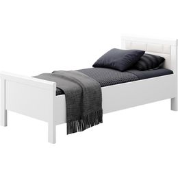 Einzelbett Priess "Arnsberg", weiß (lichtweiß, weiß), B:108cm L:208cm, Betten, Kinder-Einzelbett Jugendbett Bettgestell, Komforthöhe mit gepolstertem Kopfteil