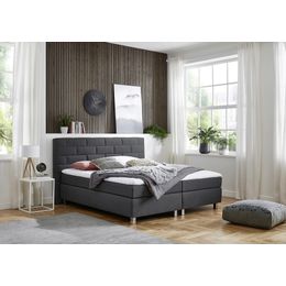 Boxspringbett, grau (charcoal), B:175cm L:210cm, Bezug Bett: Feinstruktur 100% Polyester;Bezug Bonnell-Federkernmatratze: 100% Polyester;Bezug Kaltschaummatratze: 100% Polyester;Bezug Tonnentaschenfederkernmatratze: 80% Baumwolle, 20%Polyester;Topper: Komfortschaum mit Bezug 100% Polyester, Westfalia Schlafkomfort, Komplettbetten, Boxspringbett, mit Topper