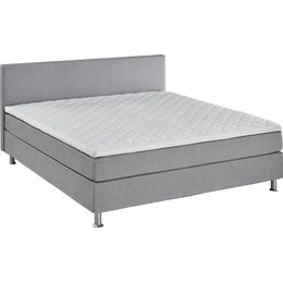 Boxbett "Edison", grau (hellgrau), B:180cm L:209cm, Bezug Bett: Strukturstoff (65% Polypropylen, 35% Polyester), ATLANTIC HOME COLLECTION, Komplettbetten, Boxspringbett, inkl. Bonnellfederkern-Matratze und Topper