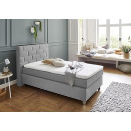 Boxspringbett, grau, B:135cm L:210cm, Bezug Bett: Feinstruktur 100% Polyester;Bezug Bonnell-Federkernmatratze: 100% Polyester;Bezug Kaltschaummatratze: 100% Polyester;Bezug Tonnentaschenfederkernmatratze: 80% Baumwolle, 20%Polyester;Topper: Komfortschaum mit Bezug 100% Polyester, Westfalia Schlafkomfort, Komplettbetten, Boxspringbett, mit Topper