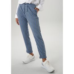 Schlupfhose Aniston SELECTED, Damen, Gr. 42, N-Gr, blau (blau, schwarz, sanftes wei&szlig;), Jersey, Obermaterial: 74% Polyester, 22% Viskose, 4% Elasthan, Jacquardmuster, gemustert, figurumspielend kn&ouml;chelfrei, Hosen Schlupfhose, mit geometrischem Muster