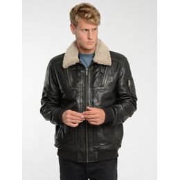 Lederjacke JCC "3102245", Herren, Gr. 48, schwarz (vintage schwarz), Oberstoff: 100% Schafsleder / Innenfutter oben: 100% Polyester / Innenfutter unten: 100% Baumwolle / Ärmelfutter: 100% Polyester, Jacken